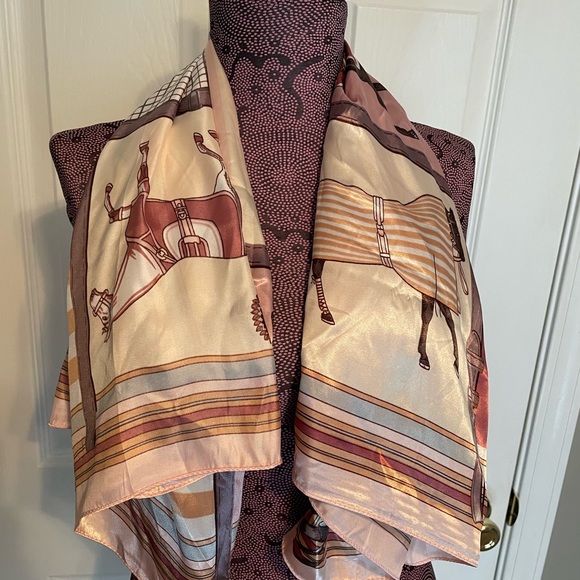 Accessories | Equestrian Horse Motif Silky Satin Square Pink Scarf Or ...